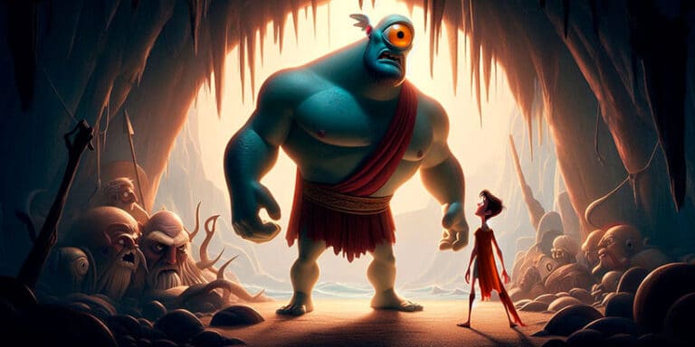 El cíclope Polifemo y Ulises, mitología griega para niños